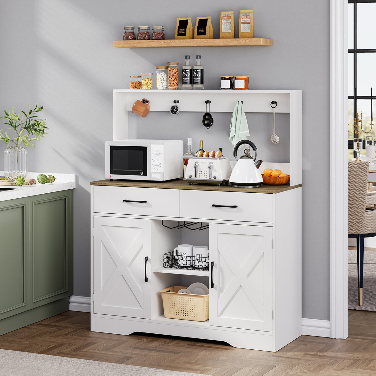 Ebern Designs Coffee Bar Cabinet, Buffet Cabinet With Storage, Farmhouse Sideboard Kitchen ...